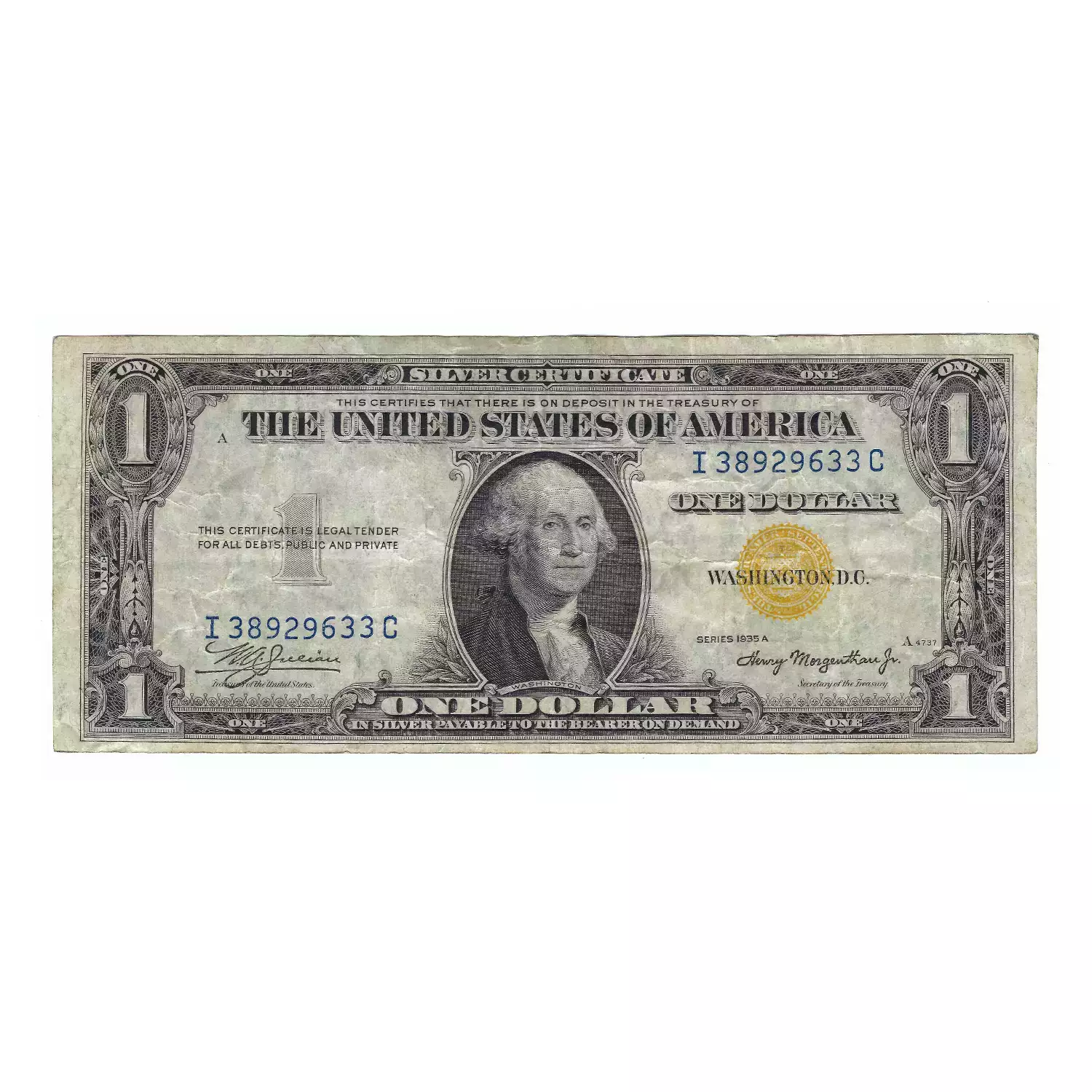 $1 1935-A yellow seal Emergency Notes Issued During WW2 2306 - Olevian ...